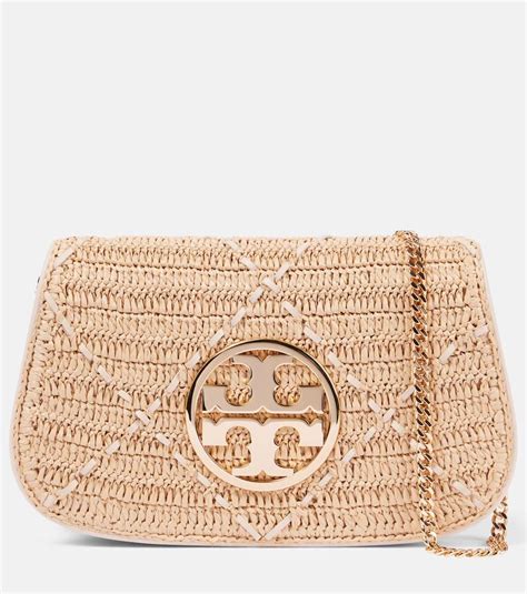 Tory Burch Reva Leather Trimmed Raffia Clutch In Natural Lyst