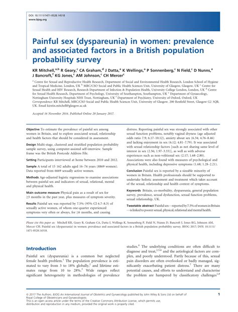 Pdf Painful Sex Dyspareunia In Women Prevalence And Associated