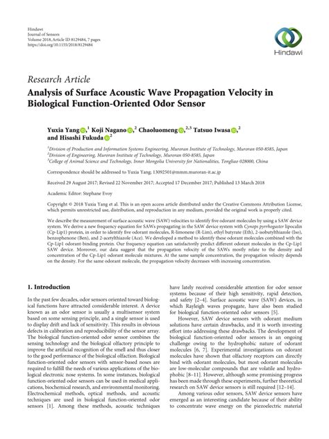 Pdf Analysis Of Surface Acoustic Wave Propagation Velocity In Biological Function Oriented
