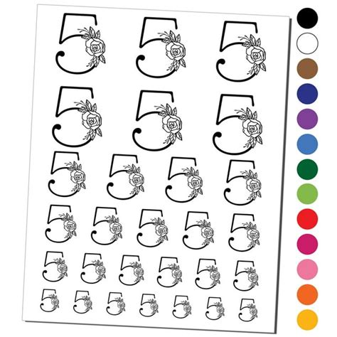 Rose Typewriter Font Number 5 Five Water Resistant Temporary Tattoo Set