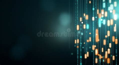 Digital Background With Glowing Binary Code And Abstract Lines Stock