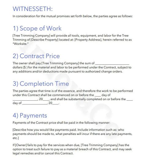 Tree Trimming Contract Template Tree Removal Contract Agreement Tree Service Contract
