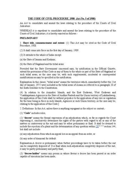 The Code Of Civil Procedure 1908 Act No 5 Of 1908 Pdf Decree