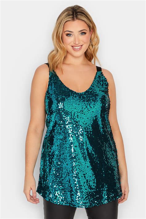 Yours London Plus Size Teal Blue Sequin Embellished Cami Top Yours