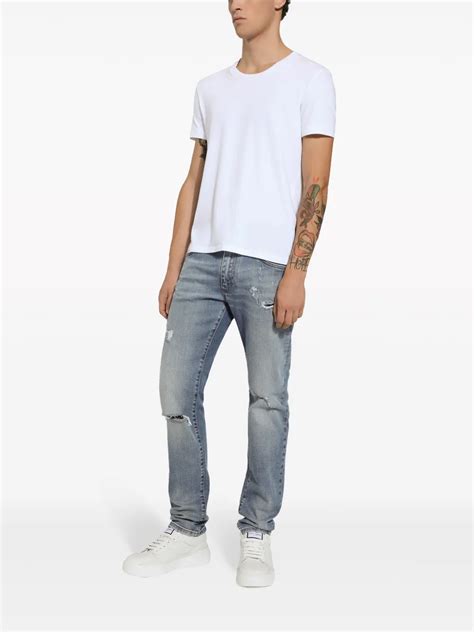 Dolce And Gabbana Slim Cut Logo Patch Jeans Blue Farfetch