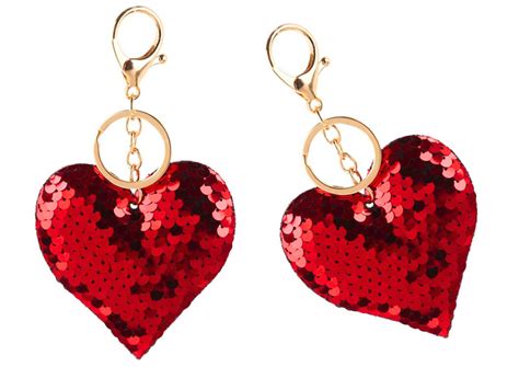 Heart Keychain Sequins Double Sided Silver Red Toys Jewellery Making