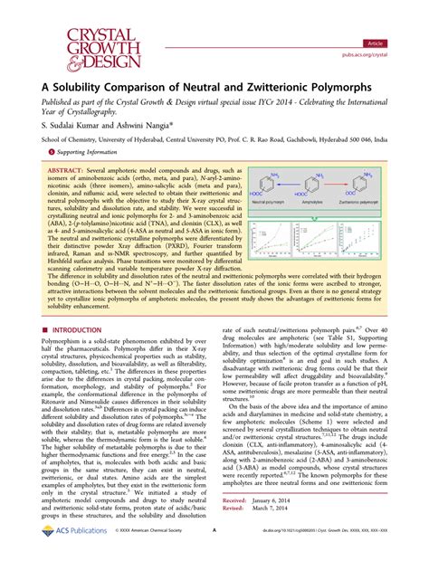 Pdf A Solubility Comparison Of Neutral And Zwitterionic Polymorphs