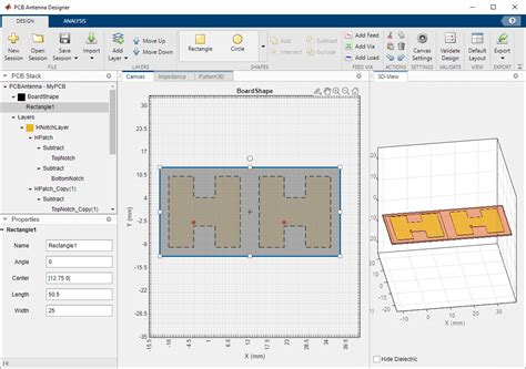 Design Analyze And Export 1 By 2 H Notch Linear Array Matlab And Simulink