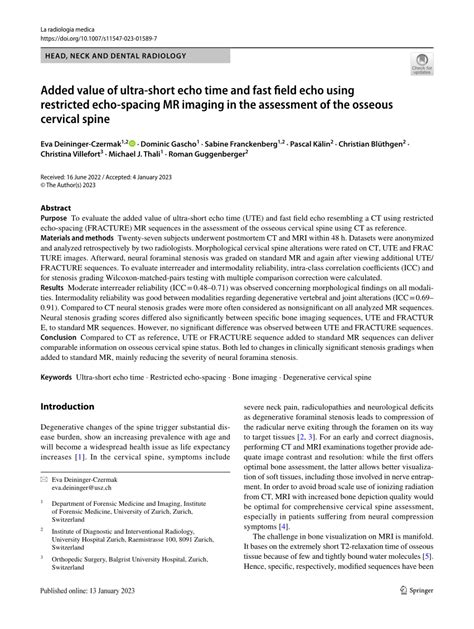 Pdf Added Value Of Ultra Short Echo Time And Fast Field Echo Using Restricted Echo Spacing Mr