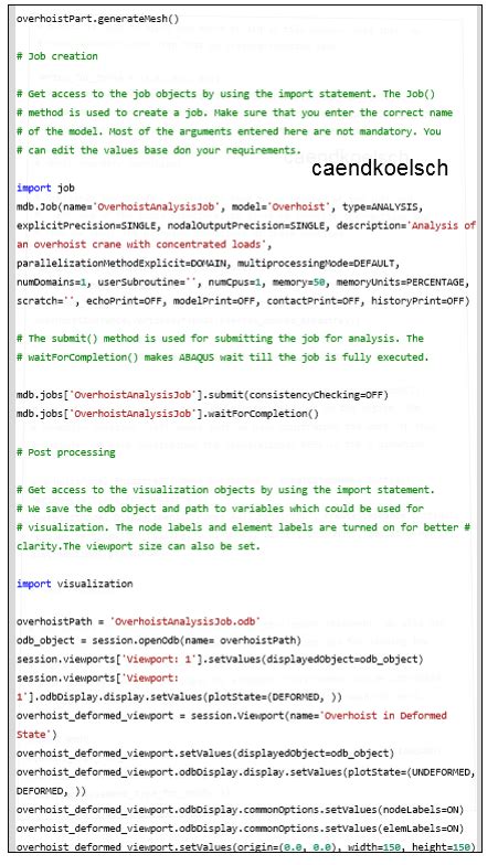 Abaqus Python Script For Carrying Out A Static Analysis Of An Overhead