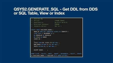 QSYS2 GENERATE SQL Stored Procedure CPTServ