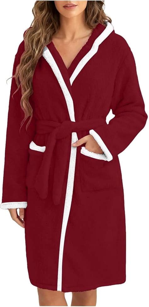 Long Fleece Hooded Robe Warm Fuzzy Bathrobe Women Warm Pajama