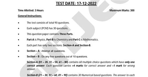 Fiitjee Aits Jee Mains Part Test 3 Dec 17 Q Paper And Key R Jeeneetards