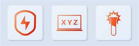 Set Xyz Coordinate System Secure Shield With Lightning And Test Tube And Flask White Square