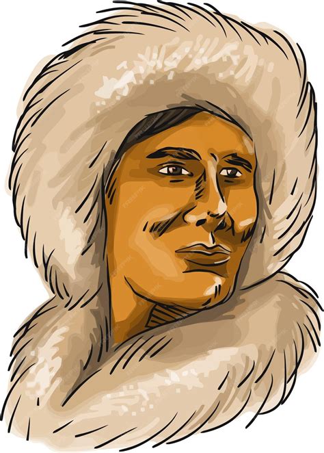 Parka Esquimó Inuíte Com Capuz Aquarela Vetor Premium