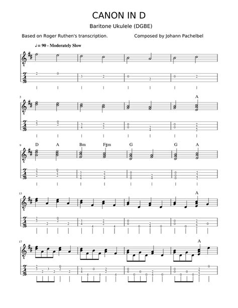 Pachelbel Canon In D Sheet Music For Ukulele Solo