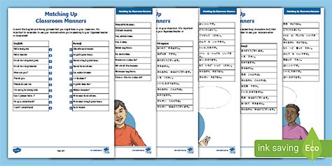 Classroom Manners Matching Activity Sheet