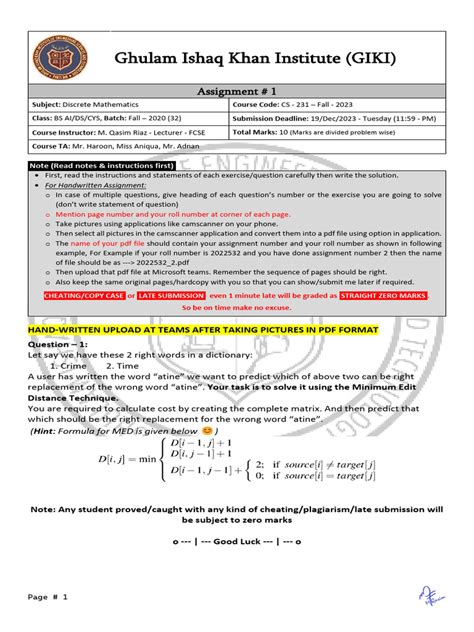Cs231 Discrete Mathematics Assignment 1 Giki Pdf Computer