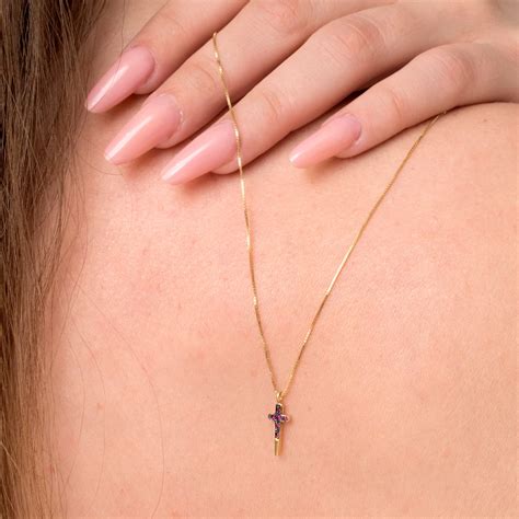 Ruby Tiny Solid Gold Cross Necklacedainty Crosssmall Delicate Gold