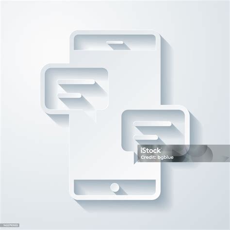 채팅 거품이있는 스마트 폰 빈 배경에 종이 잘라내기 효과가 있는 아이콘 3차원 형태에 대한 스톡 벡터 아트 및 기타 이미지 3차원 형태 Brand Name Online