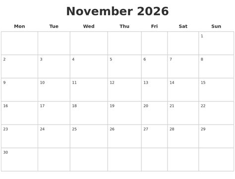 November 2026 Blank Calendar Pages