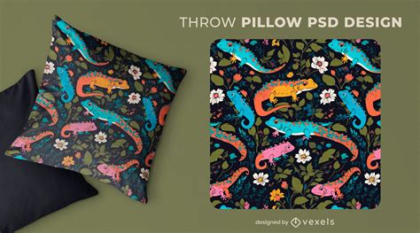 Salamanders Pattern Throw Pillow Design Vector Download