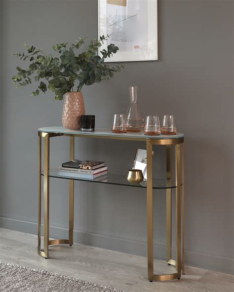 Brass And Glass Console Mid Century Modernist Banded Brass Console