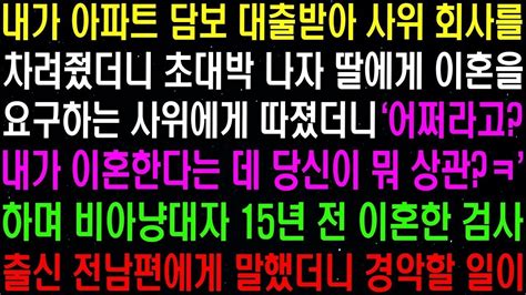 실화사연 내가 아파트 담도 대출 받아 사위 회사를 차려줬더니 초대박 나자 마자 사위가 딸에게 이혼을 요구하는데 라디오사연 썰사연 사이다사연 감동사연 Youtube