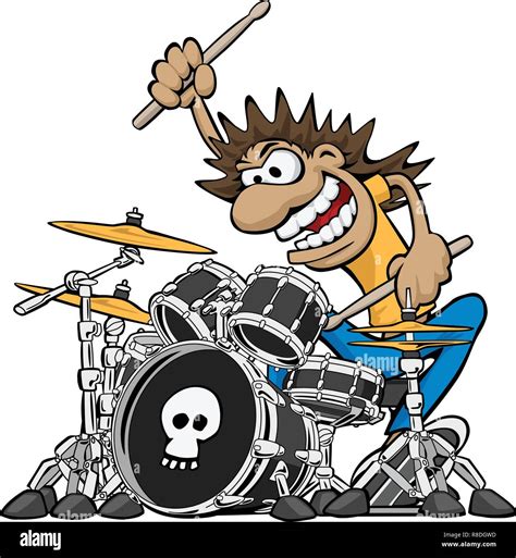 Wild Drummer Playing Drum Set Cartoon Vector Illustration Stock Vector