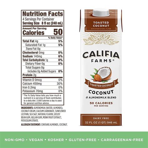 Califia Farms Toasted Coconut Almond Milk 32oz Dairy Free Vegan