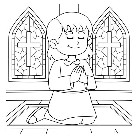 어린이를 위한 기독교 소녀 기도 색칠 페이지 프리미엄 벡터