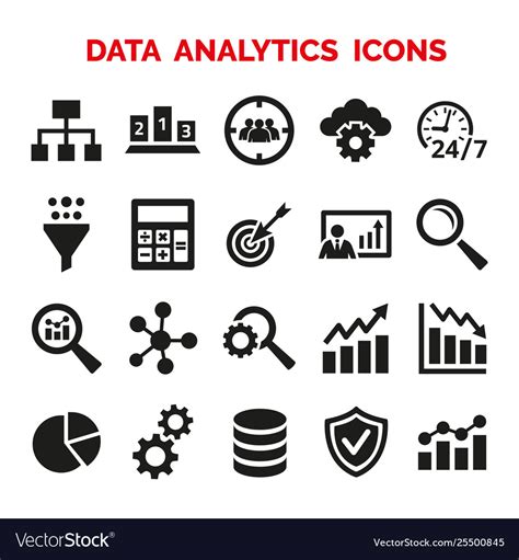 Data Analytics Icons Set On White Background Vector Image