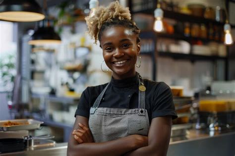 A Woman Wearing An Apron That Says Panas On It Premium Ai Generated Image