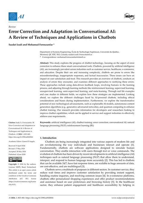 Pdf Error Correction And Adaptation In Conversational Ai A Review Of