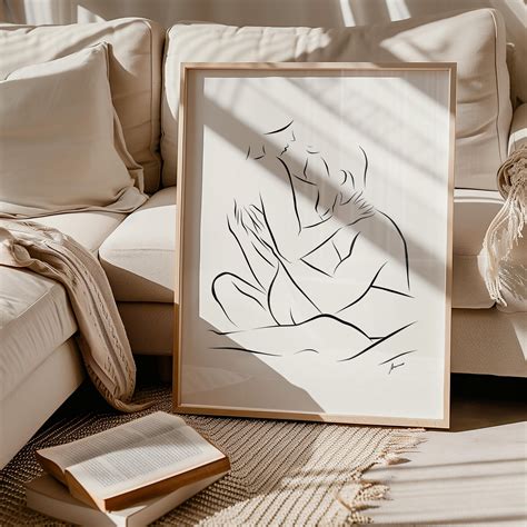 Couple Line Art Print Sexy Nude Drawing Black And White Digital