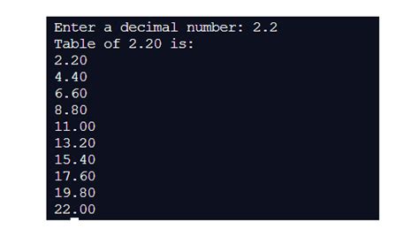 Solved Write A C Program To Print Table Of A Decimal Number Chegg Com