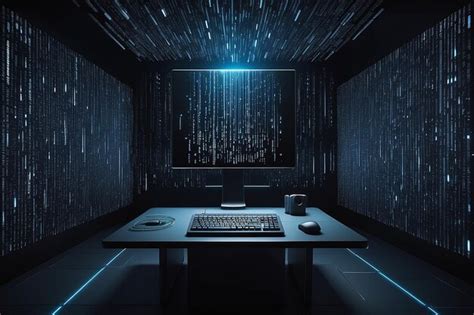 Premium Photo A Dark Room With Binary Code And Data Flowing In The