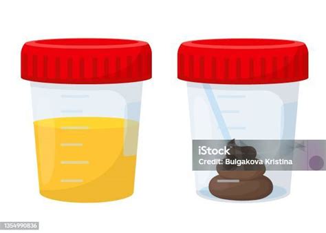 대변과 소변의 분석 흰색 배경에 격리 된 플라스틱 용기 만화 스타일의 벡터 일러스트레이션 건강 진단에 대한 스톡 벡터 아트 및 기타 이미지 Istock