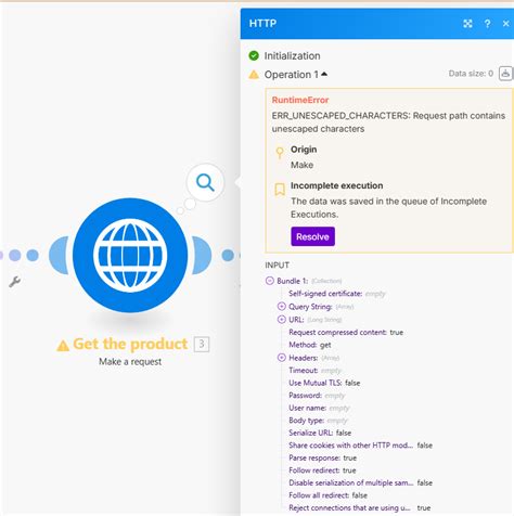 Get The Product Make A Request Throws Errunescapedcharacters Request