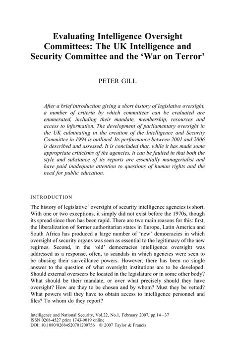 Pdf Evaluating Intelligence Oversight Committees The Uk Intelligence And Security Committee