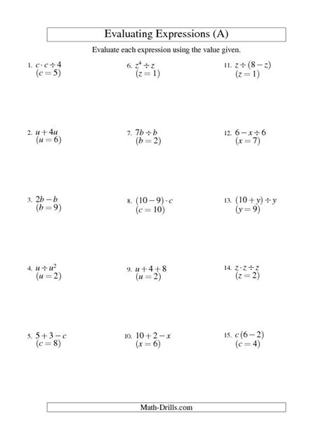 Algebraic Expressions Worksheets For Grade 7