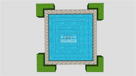 公园观景方形叠层喷泉su模型 sketchup草图大师skp模型