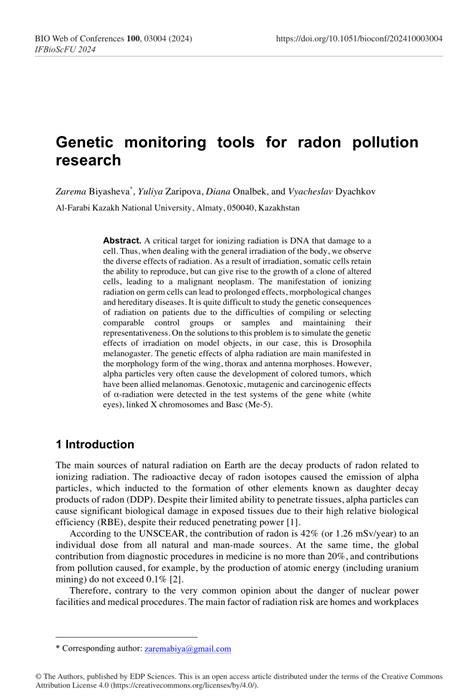 Pdf Genetic Monitoring Tools For Radon Pollution Research
