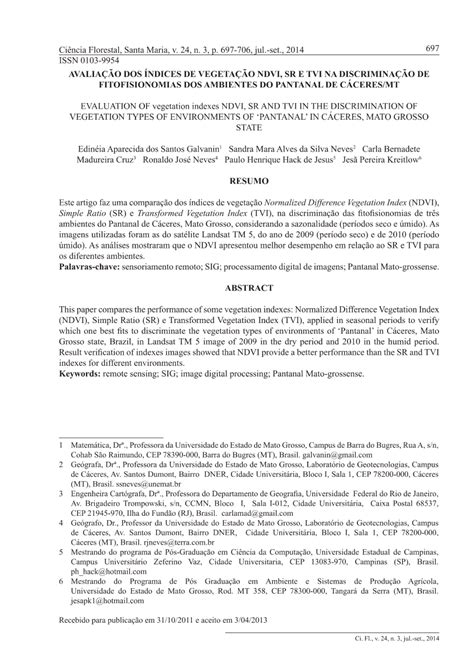 Pdf Evaluation Of Vegetation Indexes Ndvi Sr And Tvi In The