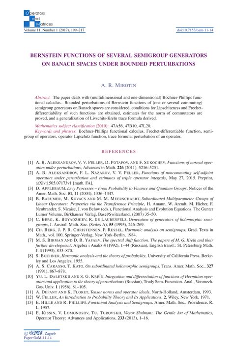 Pdf Bernstein Functions Of Several Semigroup Generators On Banach Spaces Under Bounded