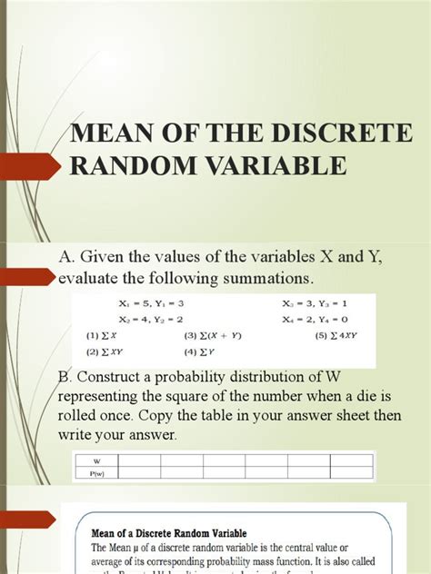 Mean Of The Discrete Random Variable Pdf