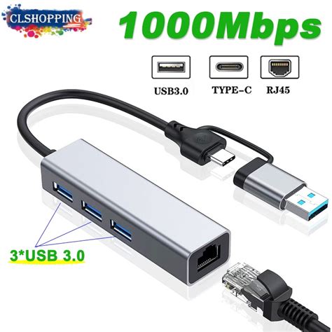 USB Type C To Ethernet Adapter Port USB Hub With RJ Mbps Lan Network Converter