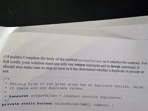 Solved Points Complete The Body Of The Method Chegg