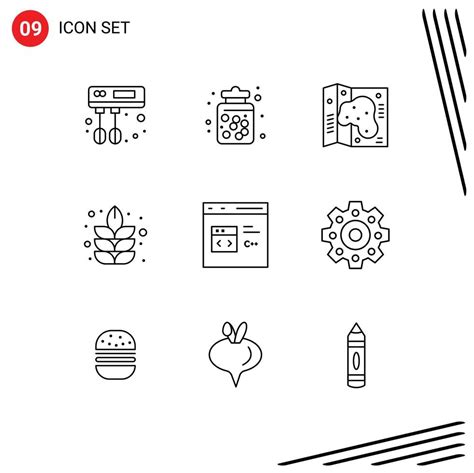 9 Thematic Vector Outlines And Editable Symbols Of Coding C Map Plant Lotus Editable Vector