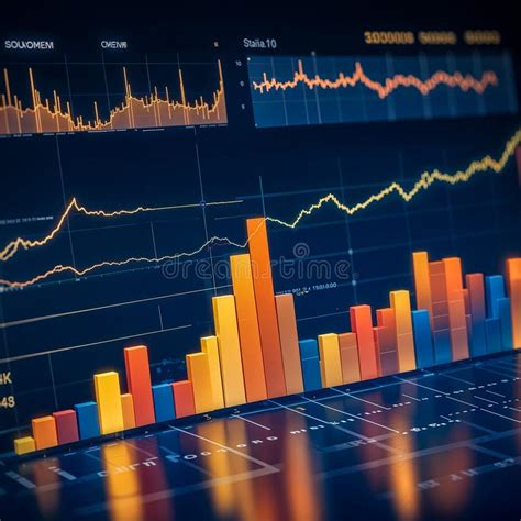 Futuristic Data Visualization Dashboard With Graphs And Charts On Dark Background Stock